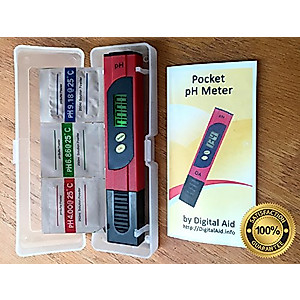 Digital Aid Professional pH Meter with Large Backlit LCD Screen. Range 0.00 to 14.0 pH. 3 Free pH Buffer Solution Powders Included. Lifetime Guarantee on this Accurate and Reliable pH Test Meter.