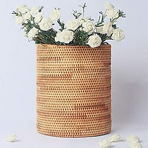 SWYWY Handmade Rattan Trash Can, Cylinder Storage, Desktop Trash Can, Rattan Trash Can Storage Basket (20CM)