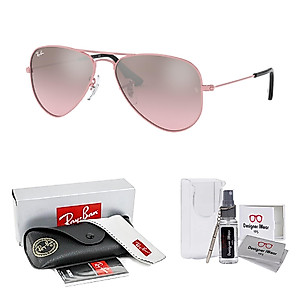 Ray-Ban Junior Kids' Aviator RJ9506S 211/7E 52MM Pink/Pink Mirror Silver Gradient Aviator Sunglasses for Boys for Girls + BUNDLE With Designer iWear Eyewear Kit
