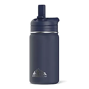 Hydrapeak Mini 14oz Kids Water Bottle with Straw Lid, Insulated Water Bottle Kids, Kids Water Bottle Stainless Steel, Kids Water Bottles (Navy)