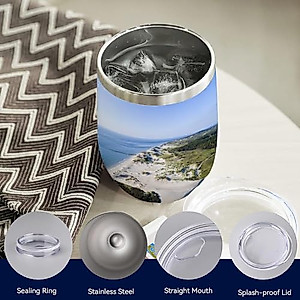 silichee 12 Oz Stainless Steel Tumbler Cups Water Bottle with Lid Aerial Photo Natural Beach in the Netherlands by Zeeland Drone Tumblers Vacuumcoffee Mugs for Hot and Cold Drinks,Wine,Coffee