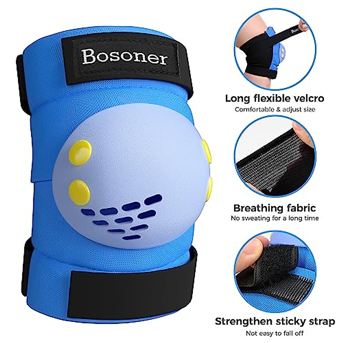 BOSONER Kids/Youth Knee Pads Elbow Pads Wrist Guards Set for 3-15 Years, Child Protective Gear Set for Roller Skates, Cycling, BMX Bike, Skateboard, Inline Skating, Scooter Riding Sports