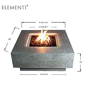 Elementi Outdoor Fire Table Natural Gas Fire Pit Backyard Fireplace Patio Fire Bowl 45,000BTU Output, Square Firepit with 13.2lbs Lava Rocks,Tank Cover for Fire Bowl Available, Manhattan Series