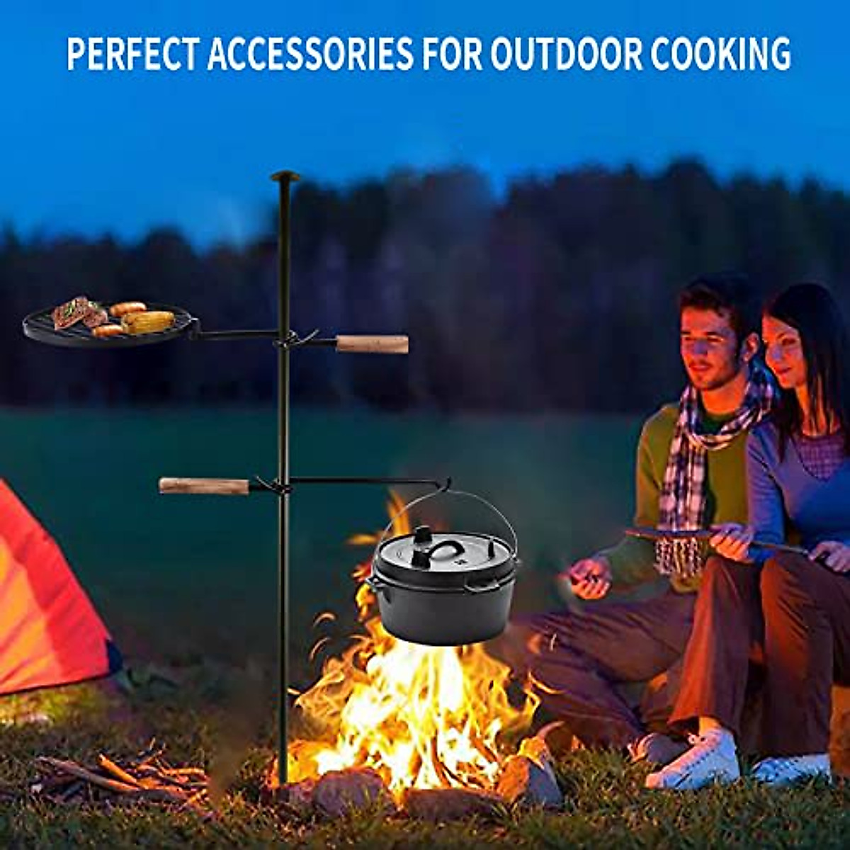 Swivel Campfire Grill Grate, Adjustable Fire Pit Grill, Camping Grill with Circular Grill for Outdoor Open Fire Cooking BBQ