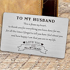 Resdink Fathers Day Husband Gifts Card, Metal Wallet Card for Husband Birthday, I Love You Husband from Wife, Thank You Husband Gifts for Him Men, Simple Anniversary Card for My Husband Present