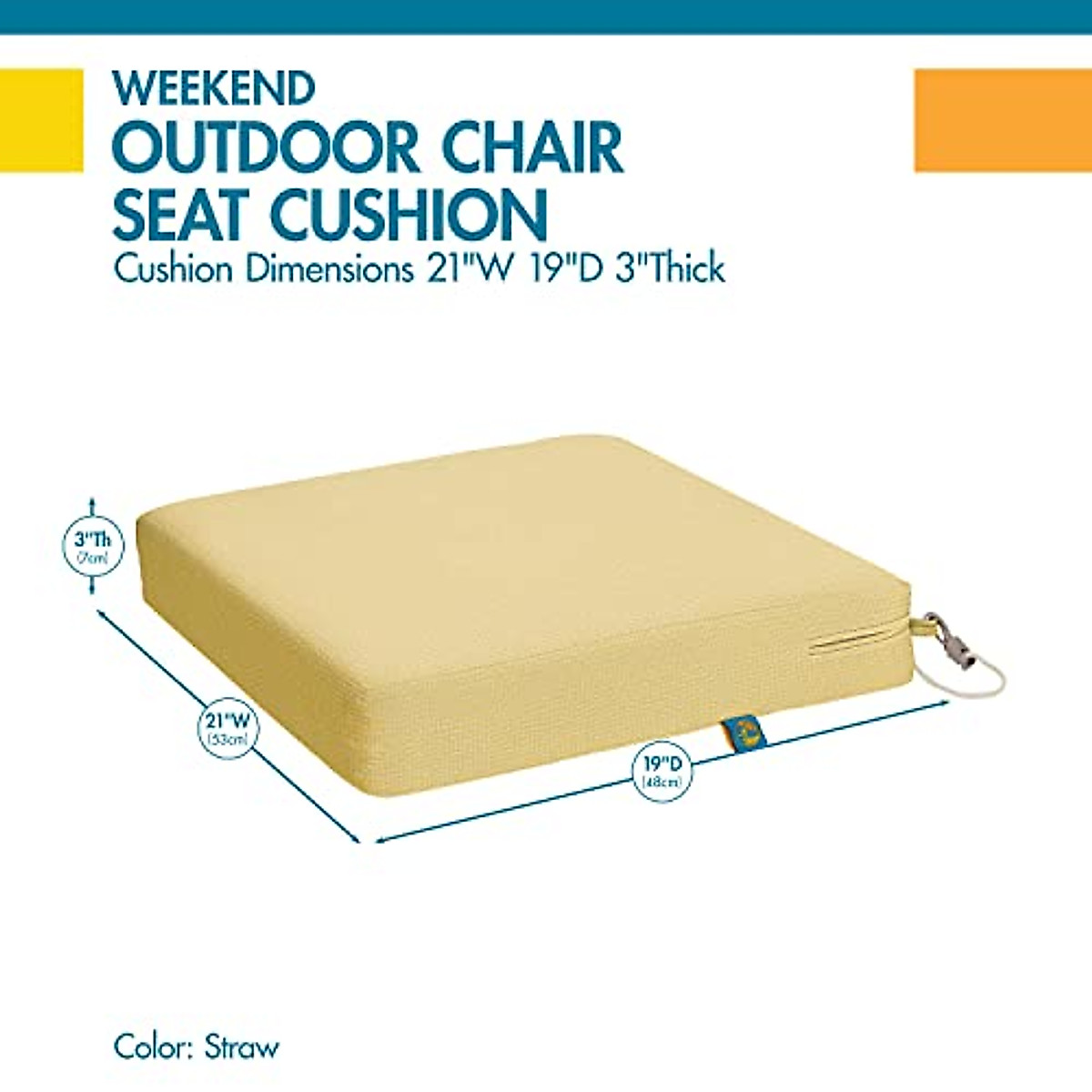 Duck Covers Weekend Water-Resistant Outdoor Dining Seat Cushion, 21 x 19 x 3 Inch, Straw, Dining Chair Cushions