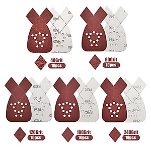 MFBJXC 50PCS Mouse Sander Sandpaper with Extra 2 Tips for Replacement Detail Sander Sanding Pads 12 Holes Hook and Loop Black and Decker Mouse Sander Pads