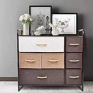 CERBIOR Drawer Dresser Closet Storage Organizer 7-Drawer Closet Shelves, Sturdy Steel Frame Wood Top with Easy Pull Fabric Bins for Clothing, Blankets - Mixture