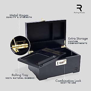 Rolling Rituals Large Premium Smell Proof Bamboo Storage Box with Rolling Tray Kit - Smell Proof box with combination lock, Glass Jars, Travel Tube and Accessories. Decorative Stash Box Set for Herbs