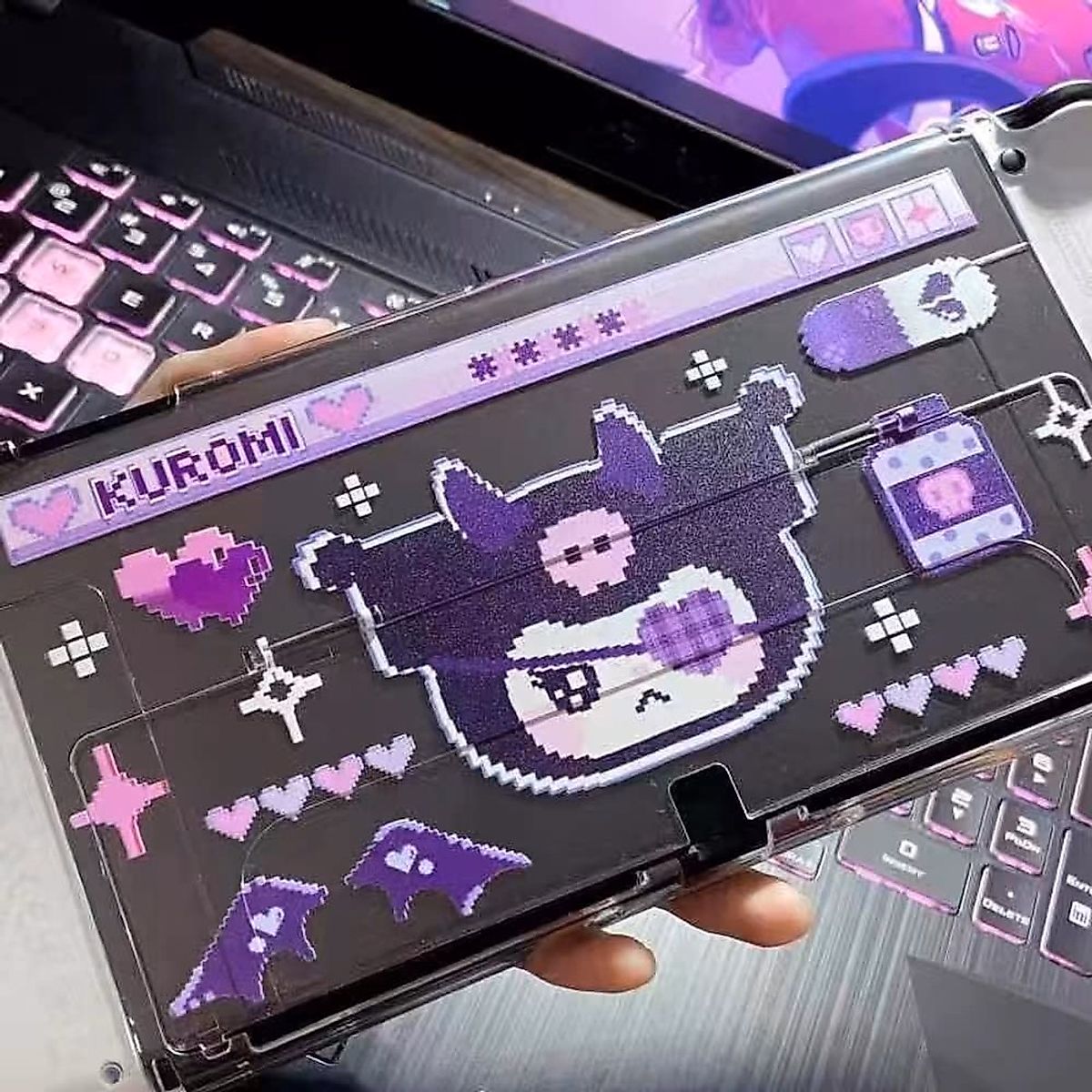 ENFILY Cute Case Compatible with Nintendo Switch OLED, Dockable Case Cover for Kuromi Theme, Ergonomic Soft TPU Grip Case for Joycon, Sparkle Skin Set