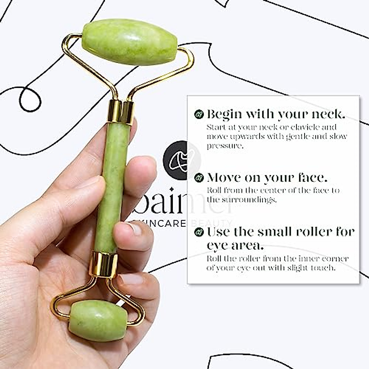 BAIMEI Jade Roller & Gua Sha Facial Tools Face Roller and Gua Sha Set for Skin Care Routine and Puffiness - Green