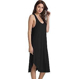 WiWi Soft Bamboo Viscose Nightgowns for Women Sleeveless Racerback Nightgown Plus Size Pajamas Sleepshirts S-4X, Black, Small