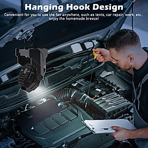 Camping Fan Rechargeable, 10400mAh Portable Battery Operated Camping Fan for Tents, Hangable USB Silent Camping Fans with LED Lantern, Suitable for Fishing, Camping, Bedroom, Workplace (Orange)