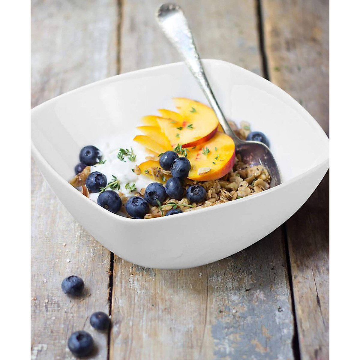 Foraineam Porcelain Square Cereal Bowls 20 Ounces Soup Pasta White Serving Bowl for Dinner, Dessert, Salad, Fruit, Small Side Dishes, Set of 6