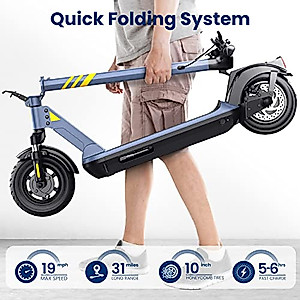 Hurtle Folding Electric Scooter - 10” Honeycomb Tires, 25 Miles Range, 19 MPH Max Speed, 500W 36V Brushless Motor Escooter with App Control, E-ABS Front Drum & Rear Disc Brakes, E-Scooter for Adult