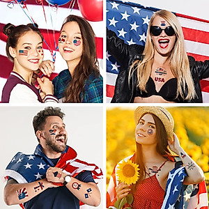 Fourth of July Temporary Tattoos Set Patriotic Decorations Stickers 10 sheets for Kids Adults, Red White and Blue American Flag USA Party Supplies 4th of July Memorial Independence Labor Day