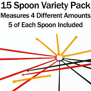 SuperDosing Static-Free Micro Scoop Variety Pack 6 Milligram - 30 Mg Measuring Spoons 15 Pack. Sturdy For Easy, Mess-Free Nootropic Supplement Powder Measurement. 3 Sizes x 5 of Each Size Tiny Spoon.