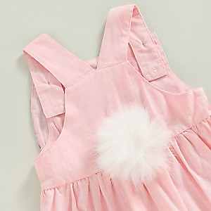 woshilaocai Toddler Baby Easter Outfits Girls Sleeveless Romper/Dress Retro Bunny Spring Matching Clothes (2-3T,Cotton Linen Dress-Pink)