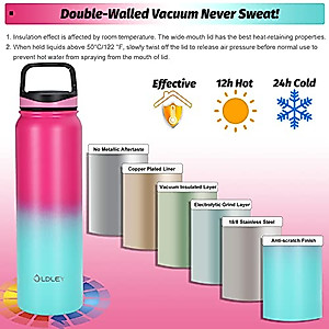 Oldley Insulated Water Bottle with Straw 32oz Stainless Steel Water Bottles with 3 lids Double-Wall Vacuum Thermal for Kids Adults School Sports,Ombre-Purple green