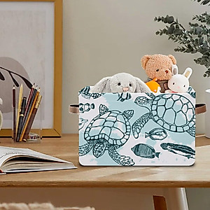 Storage Basket Gift Baskets with Handles Foldable Decorative Canvas Storage Bin for Living Room Shelves Office Clothes, 14x10x8 In(Sea Turtle)