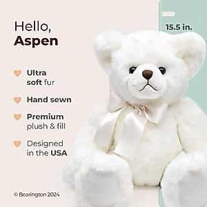 Bearington Aspen, 15.5 Inch White Teddy Bear Stuffed Animal, Vintage Teddy Bear, Makes a Great Gift for Birthday, Anniversary, Holiday, or Graduation