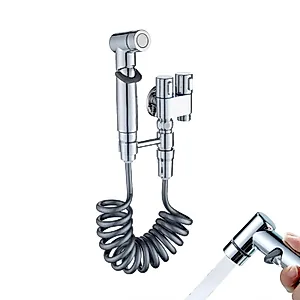 Handheld Bidet Sprayer for Toilet,1-In-2-Out Dual Control Valve,Mini Toilet Faucet Sprayer Kit Butt Washer,Hand Shower Bidet Attachment for Washing Machine and Toilet (Silver)