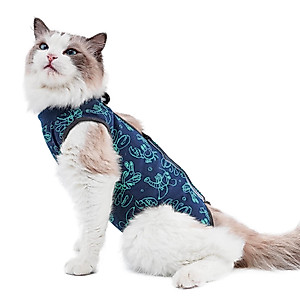 kzrfojy Cat After Surgery Recovery Suit / Onesie for Surgical Abdominal Wound Or Skin Diseases E-Collar Alternative Wear Cat Neutering Bodysuit Wear (Dark-Blue-M)