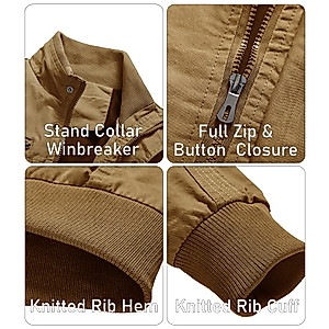 EKLENTSON Mens Cargo Jackets Men Military Windbreaker Cotton Jacket Mens Winter Bomber Jacket Khaki 2XL