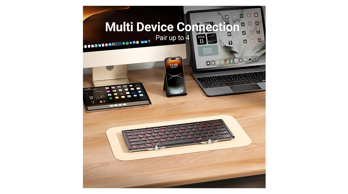 iClever Backlit Foldable Bluetooth Keyboard, BK05 Wireless Folding ...