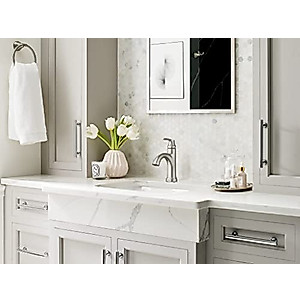 Moen Wellton Single-Handle Spot Resist Brushed Nickel Bathroom Faucet, One Hole Bathroom Sink Faucet with Optional Deck Plate and Drain Assembly, 84980SRN