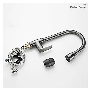 Kitchen Faucet Single Hole Pull Out Spout Kitchen Sink Mixer Faucet Spray Head Chrome/Black Mixer Faucet(C)