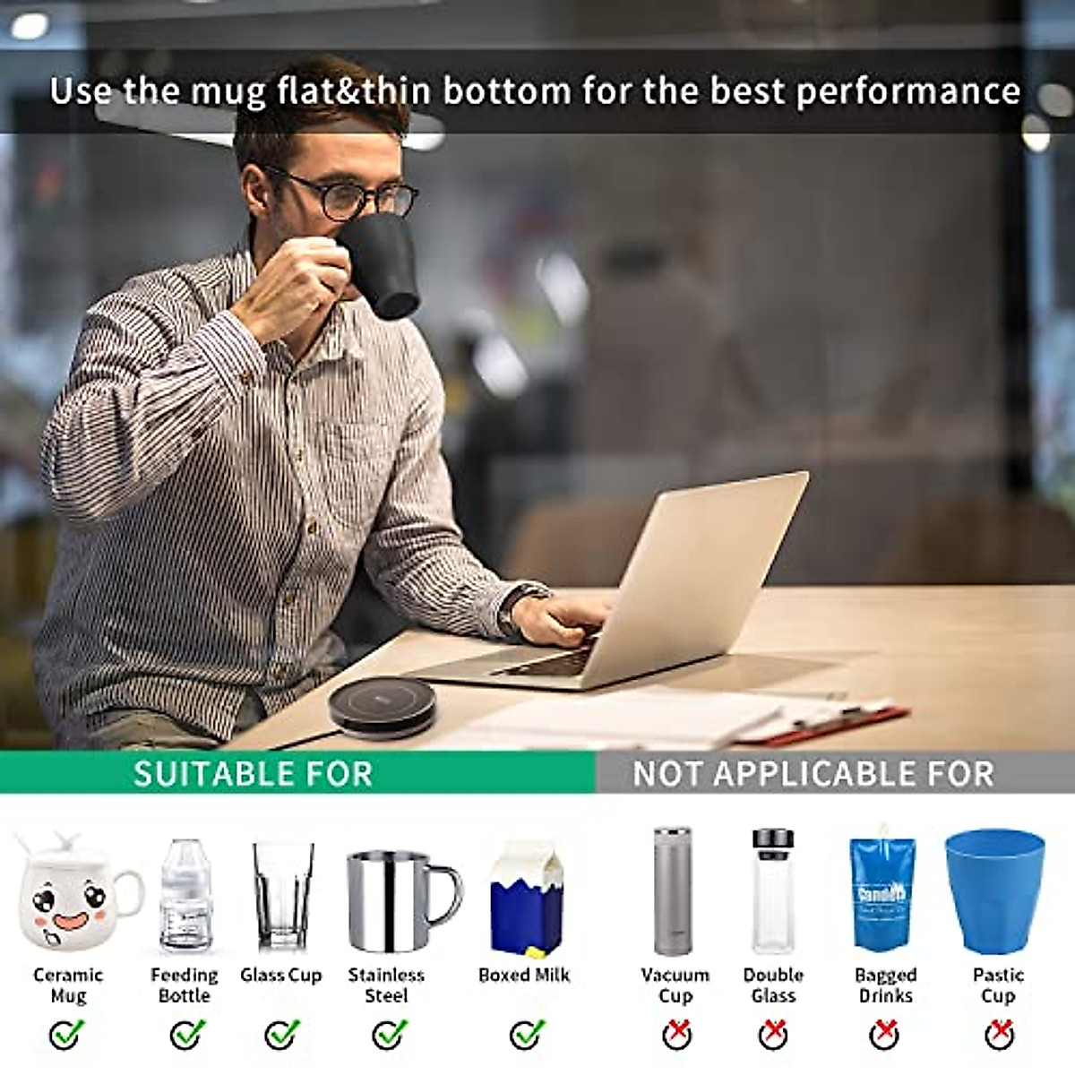 Hot Mug Heater Coffee Warmer: Hibsr Electric Smart Beverage Cup Warmer Plate with Automatic Switch Gravity Sensor - Coaster of Beverage/Candle Wax/Tea Cups Warmers for Desk