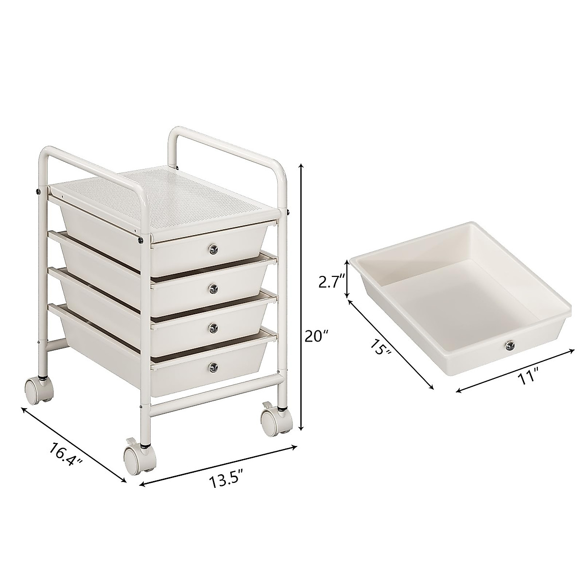 4-Tier Utility Cart with 4 Drawers, Rolling Utility Cart with 2 Lockable Wheels, Multipurpose Mobile Rolling Drawer Cart, Easy Assembly Office Bathroom Kitchen (4 Layers New)