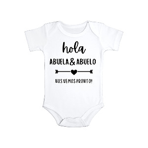 Generic Hola Abuela & Abuelo Nos Vemos Pronto Baby Bodysuit | Pregnancy Announcement Jumpsuit New to the Family (Size 0-3 Months), White