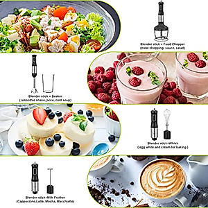 Immersion Blender 7 in 1 Hand Blender Ice Chopper 800W Heavy Duty Motor, 20 Speed and Turbo Mode Handheld Blender Stainless Steel Blade with Ice Crush Blade, Storage Bracket, 500ML Chopper, 600ML Mixing Beaker, Whisk, Milk Frother