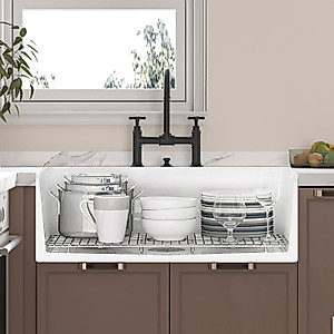 HOROW HRSW Farmhouse Kitchen Sink, 30 x 20 Single Bowl Sink with Bottom Grid & Strainer,Large Apron-front Ceramic Porcelain Sink Basin, 20"D x 30"W x 10"H, White