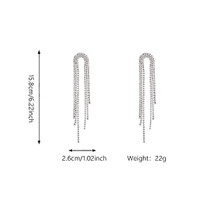 GBAHFY Fashion Long Tassel Crystal Drop Earrings for Women Geometric Full Rhinestone Earrings Statement Jewelry Gifts (Long Tassel Crystal Drop Earrings-Silver)