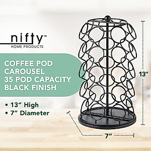 Nifty Coffee Pod Carousel – Compatible with K-Cups, 35 Pack Storage, Spins 360-Degrees, Lazy Susan Platform, Modern Black Design, Home or Office Kitchen Counter Organizer