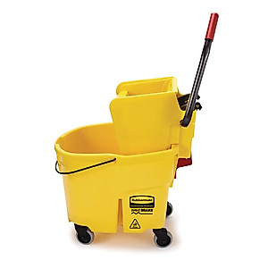 Rubbermaid Commercial Products, WaveBrake - Commercial Industrial Mop Bucket with Side-Press Wringer Combo on Wheels, 35 Quart, Yellow