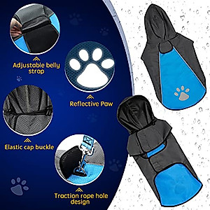 Flashseen Dog Raincoat Lightweight Waterproof Large Pet Dog Rain Jacket with Strip Reflective & Leash Hole Winter Dog Vest Warm Rain Coats Safety for Dogs and Puppies(Greyblue, X-Large)