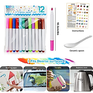 QETRABONE Magical Water Painting Pen-12 Colors Double Ended, Erasing Whiteboard Marker, Doodle Water Floating Pens, Magic Water Painting Pen for Kids