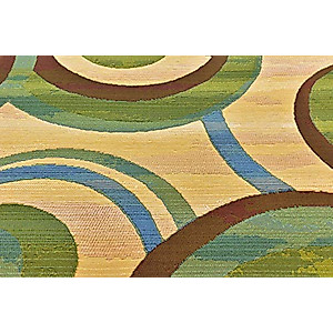 Unique Loom Modern Collection Contemporary, Circles, Abstract, Bright Colors, Indoor and Outdoor Area Rug, 5' 3" x 8' 0", Beige/Green