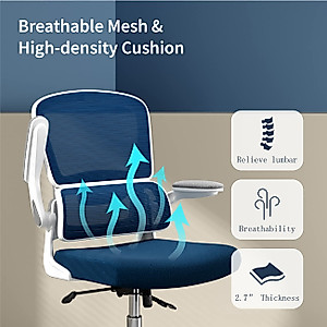 Logicfox Ergonomic Office Chair, Desk Chair with Flip-up Arms, 2D Lumbar Support, Breathable Mesh Computer Chair with Thick Cushion, Comfortable Office Chair with 90°-130° Tilt Function