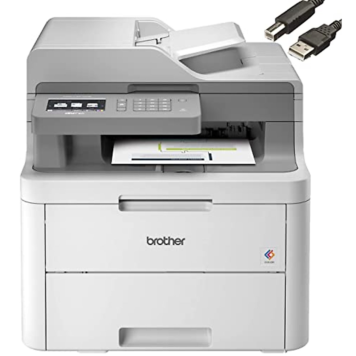 Brother MFC-L3710CW Compact Digital Color All-in-One Laser Printer, Print Scan Copy Fax, Wireless Printing, 19 ppm, Built-in Wireless, 600x600DPI, 512 MB, Bundle with Cefesfy Printer Cable