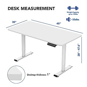 FLEXISPOT EN1 Electric White Stand Up Desk 48 x 30 Inches Whole-Piece Desktop Ergonomic Memory Controller Adjustable Height Standing Desk (White Frame + 48" White Desktop, 2 Packages)