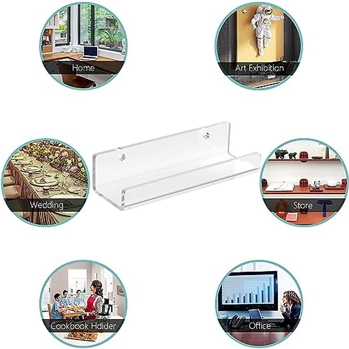 UEMIS Clear Floating Shelf Rack, 6 Pcs Record Wall Mount, Acrylic Wall Ledge Shelves with Screws and Tape,Floating Acrylic Bathroom Shelves, Acrylic Wall Mount Shelf for Store Home Office Apartment.