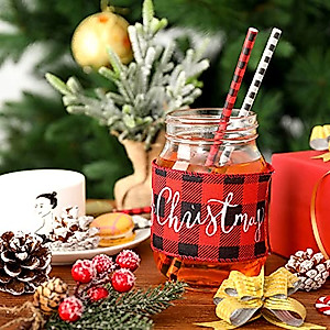 Whaline 100Pcs Christmas Straws Disposable Paper Straws White Red Black Buffalo Plaid Drinking Straws Well Crafted Holiday Straws for Xmas New Year Wedding Birthday Farmhouse Party Supplies