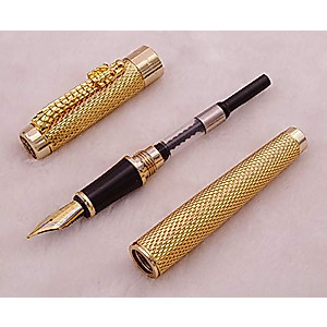 Gullor Jinhao Golden Dragon Red Crystal Eyes Fountain Pen with Push in Style Ink Converter