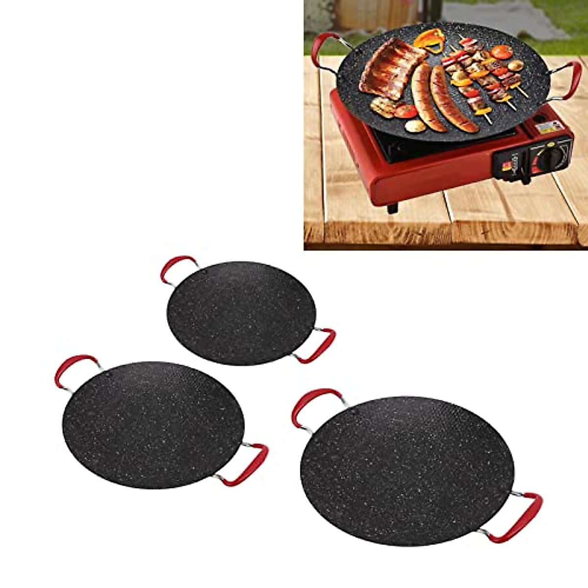 Korean BBQ Grill Pan, Non Stick with Anti Scalding Handle Round Barbecue Gill Plate for Gas Ceramic Stove(30cm)
