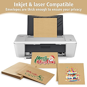 Blank Cards and Envelopes 5x7, 25 Pack Brown Invitation Cardstock with 25 Pack Envelopes, Self-Seal Thank you Blank Greeting Cards and Envelopes, Print custom, for All Occasions DIY